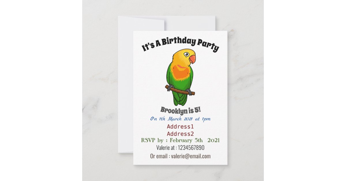 Cute lovebird cartoon parrot invitation | Zazzle