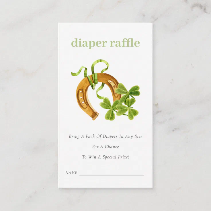 Cute Lucky Shamrock Diaper Raffle Baby Shower Enclosure Card | Zazzle