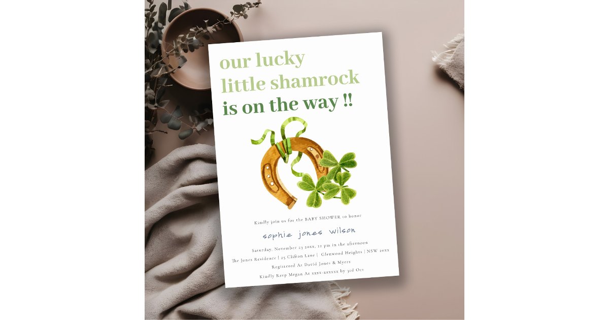 Cute Lucky Shamrock St Patrick's Day Baby Shower Invitation | Zazzle