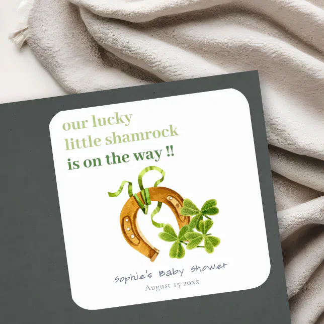 Cute Lucky Shamrock St Patrick's Day Baby Shower Square Sticker | Zazzle