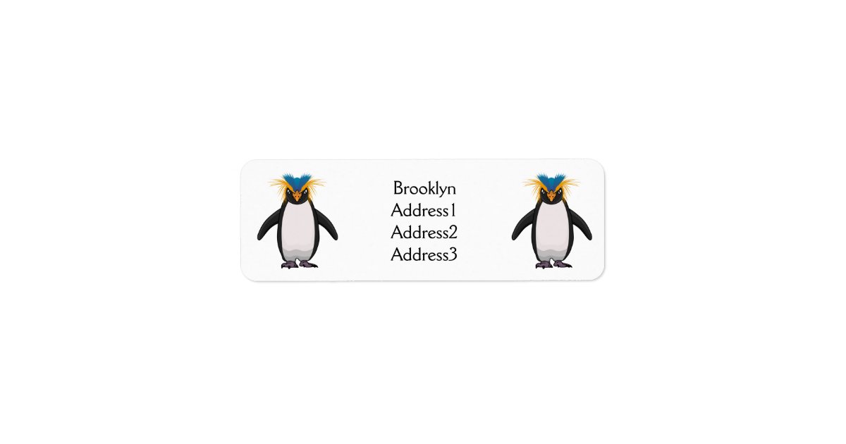 Cute macaroni penguin cartoon illustration label | Zazzle