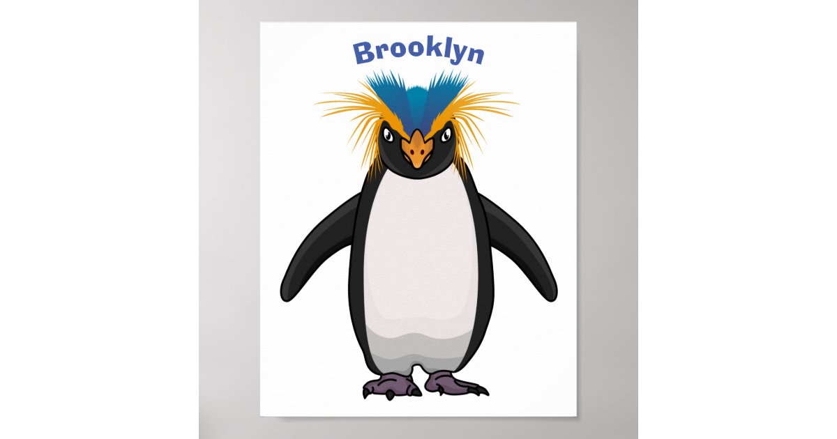 Cute macaroni penguin cartoon illustration poster | Zazzle