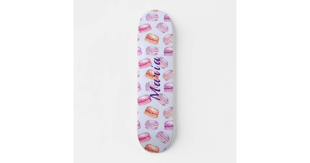 Cute macaroons custom name skateboard | Zazzle