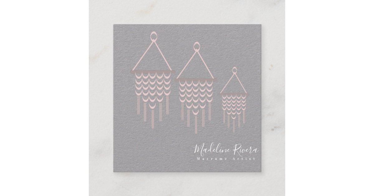 Cute Macrame Artist Handmade Design Pink Square Business Card | Zazzle