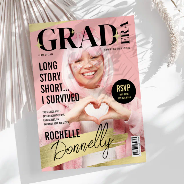 Cute Magazine Cover Photo Grad Era Party Invitation | Zazzle