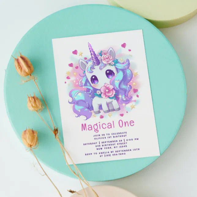 Cute Magical One Modern Unicorn First Birthday Invitation | Zazzle