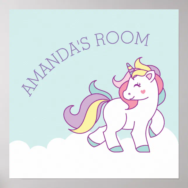 Cute Magical Unicorn Pastel color Personalized Poster | Zazzle