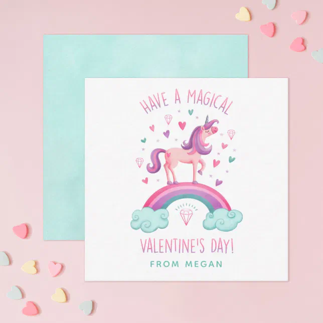 Cute Magical Unicorn Valentines Day Flat Note Card | Zazzle