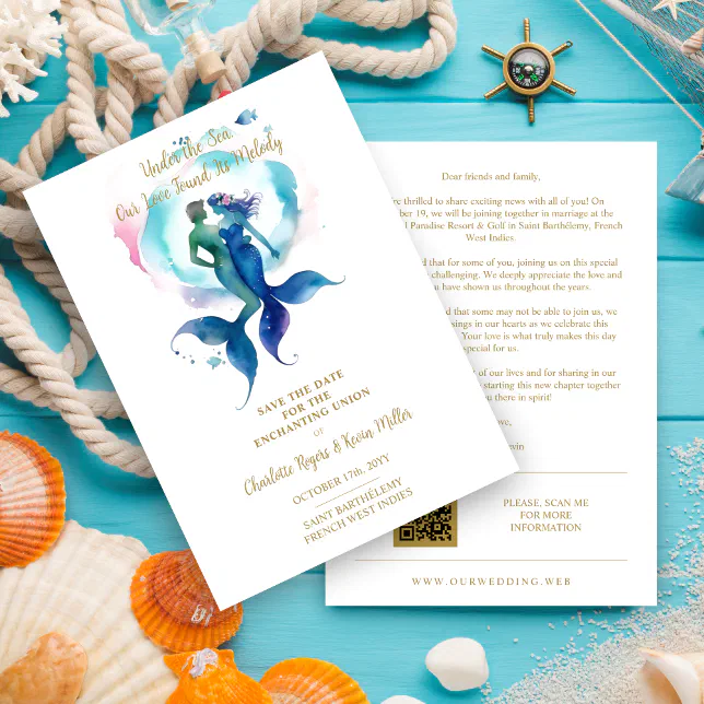 Cute Magical Wedding Mermaid & Triton Romantic Save The Date | Zazzle