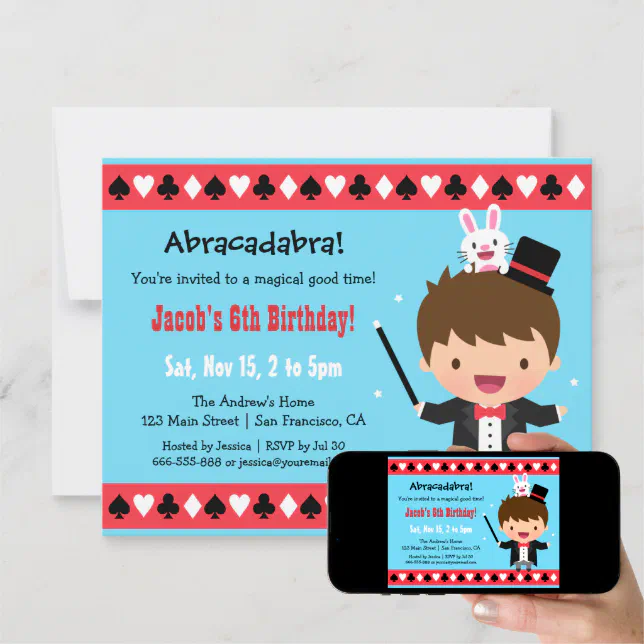 Cute Magician Kids Magic Birthday Party Invitation | Zazzle