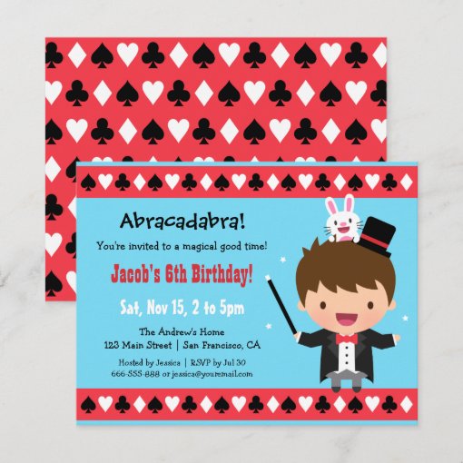 Cute Magician Kids Magic Birthday Party Invitation | Zazzle