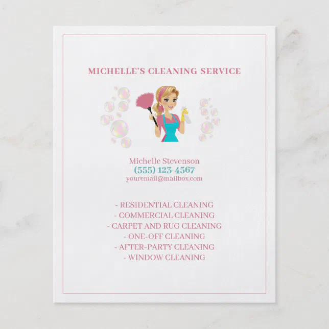 Cute Maid House Pink Glitter Cleaning Service Flyer | Zazzle