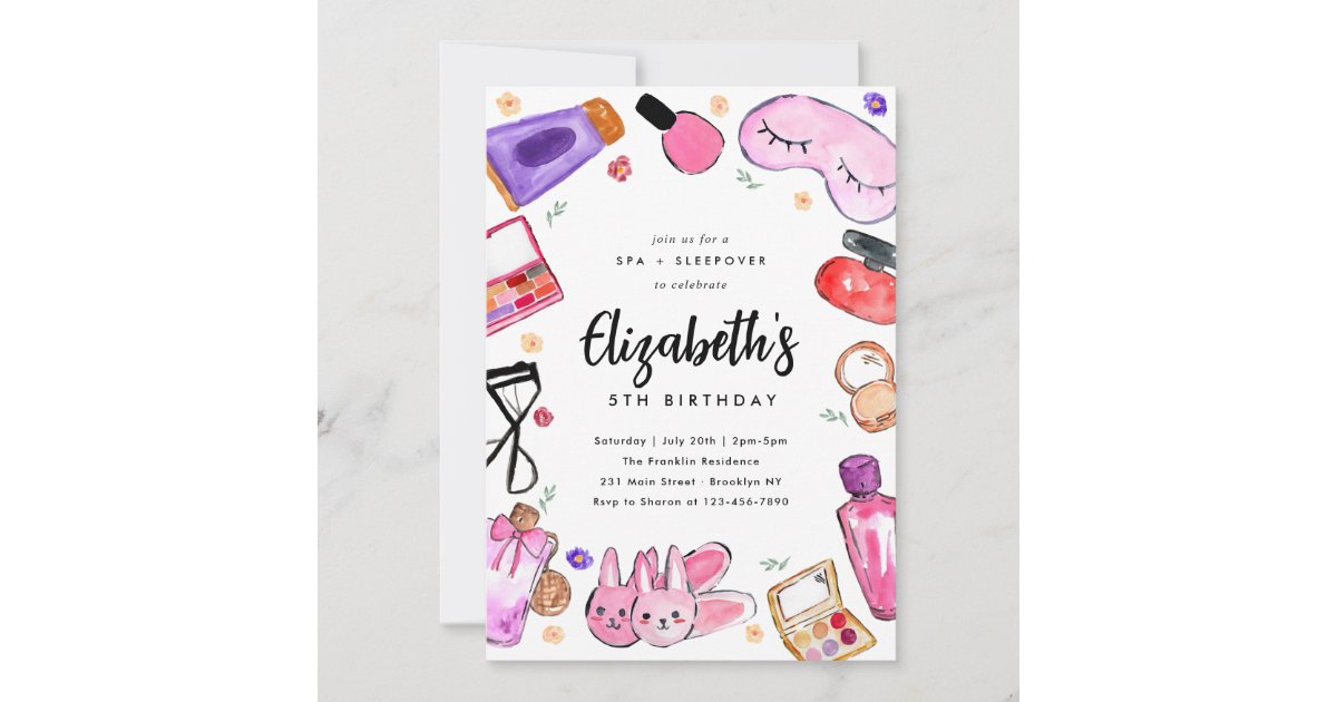 Cute Makeup Girls Slumber Sleepover Spa Birthday Invitation | Zazzle