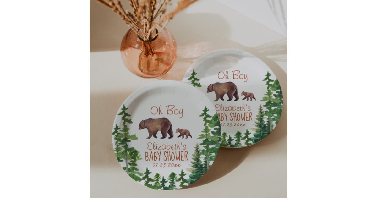 Cute Mama Baby Bear Boy Baby Shower Paper Plates | Zazzle