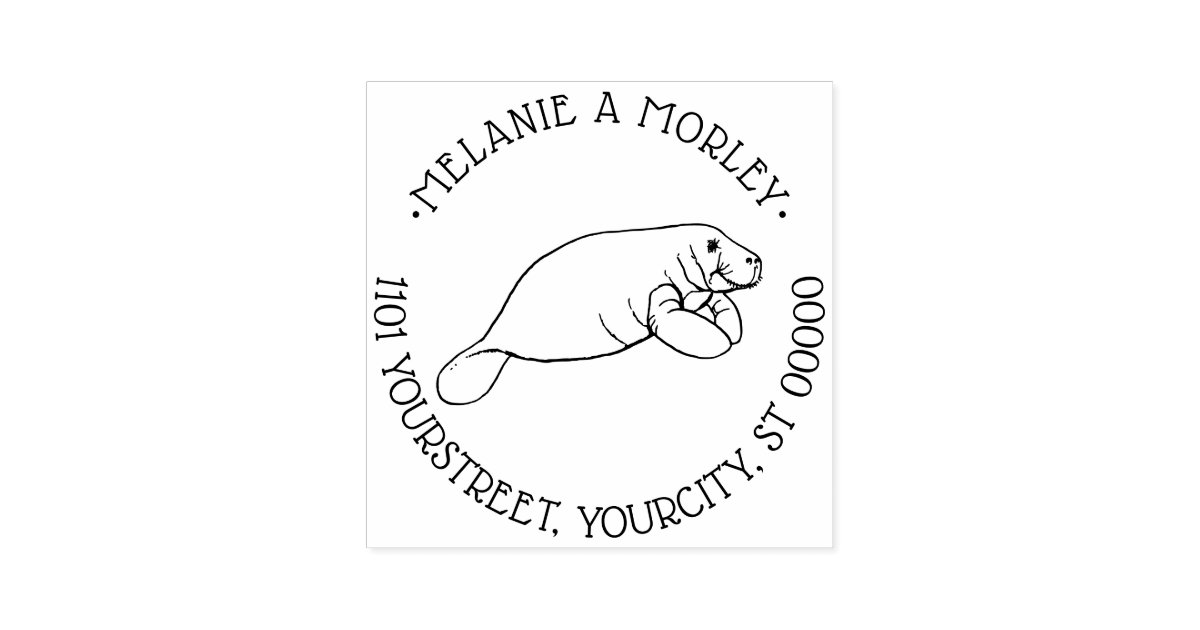 Cute Manatee Sea Cow Round Name Return Address Self-inking Stamp | Zazzle