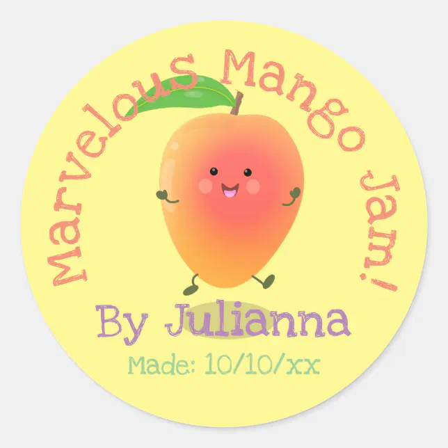 Cute mango jam preserve cartoon illustration label | Zazzle