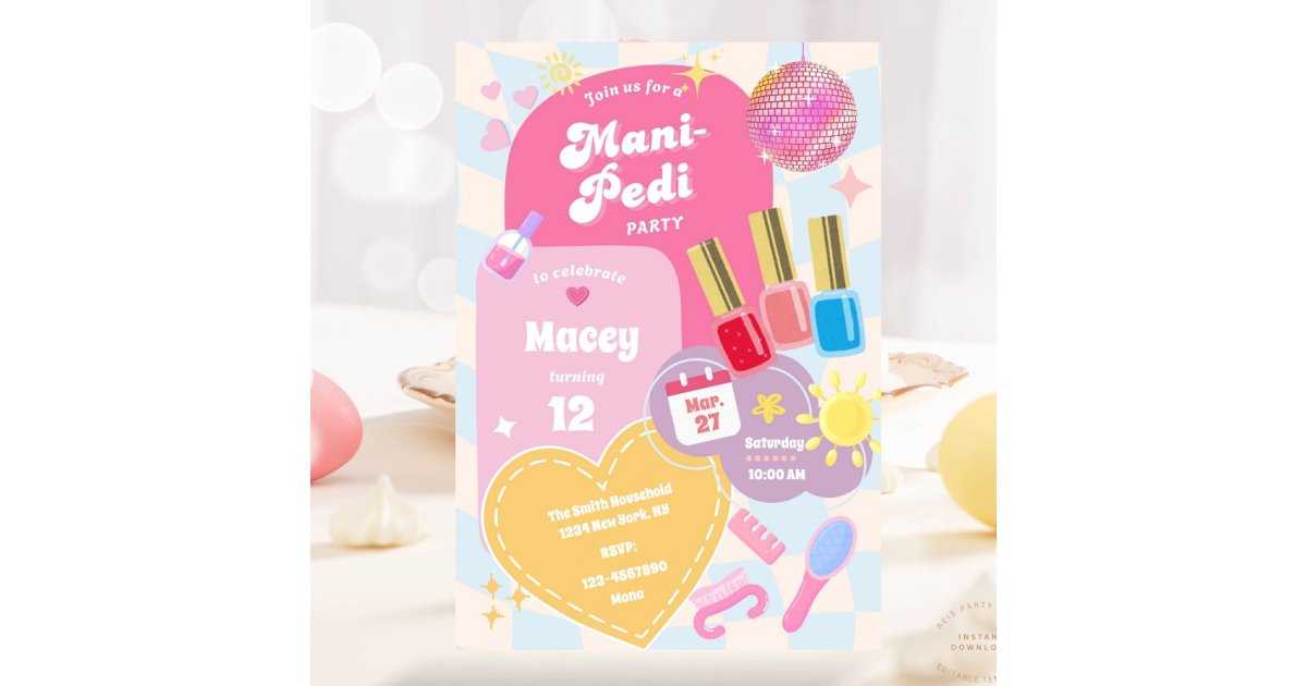 Cute Mani Pedi Pamper Spa Birthday Glam Invitation | Zazzle
