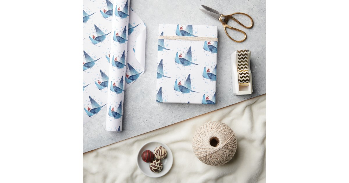 Cute Manta Ray Seas and Greetings Christmas Wrapping Paper | Zazzle