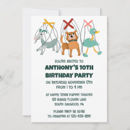 Cute Marionettes Puppet Show Themed Kids Birthday Invitation | Zazzle