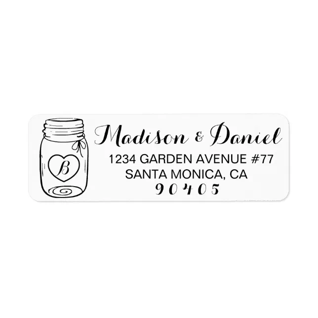 Cute Mason Jar Monogram Return Address Label | Zazzle