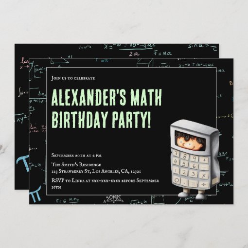 Cute Math Formulas Birthday Party Invitation | Zazzle