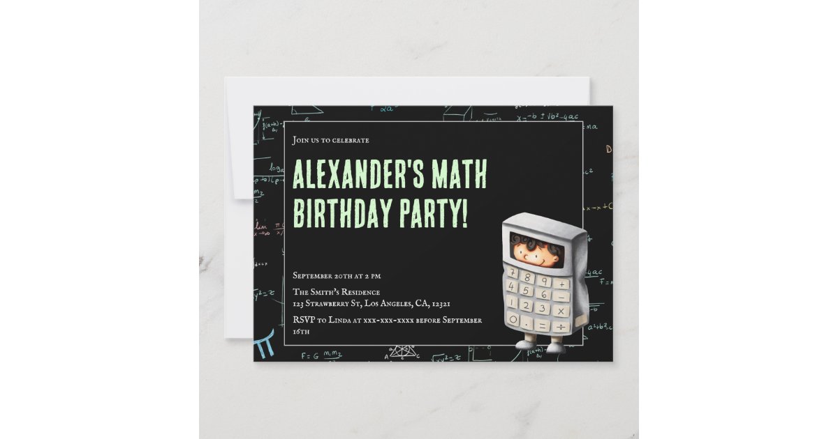 Cute Math Formulas Birthday Party Invitation | Zazzle