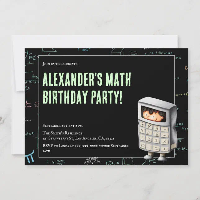 Cute Math Formulas Birthday Party Invitation | Zazzle