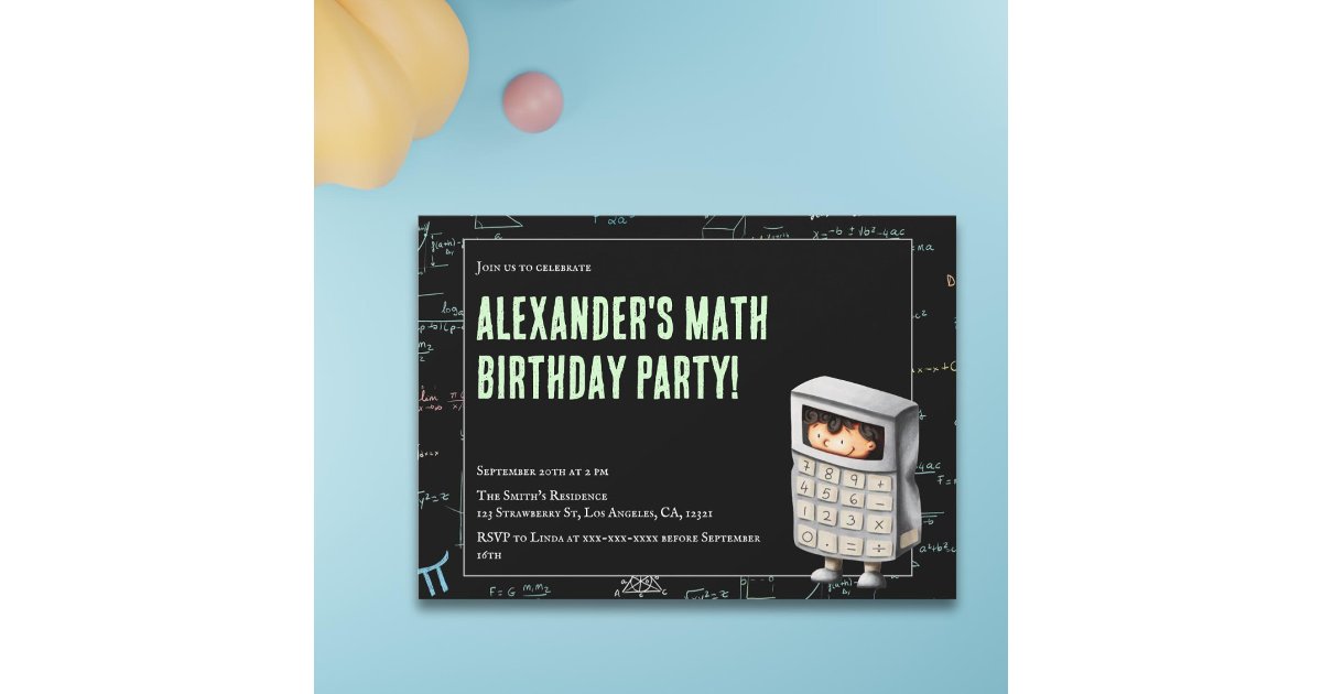 Cute Math Formulas Birthday Party Invitation | Zazzle