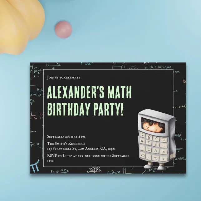 Cute Math Formulas Birthday Party Invitation | Zazzle
