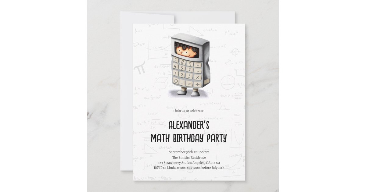 Cute Math Formulas Calculator Birthday Party Invitation | Zazzle