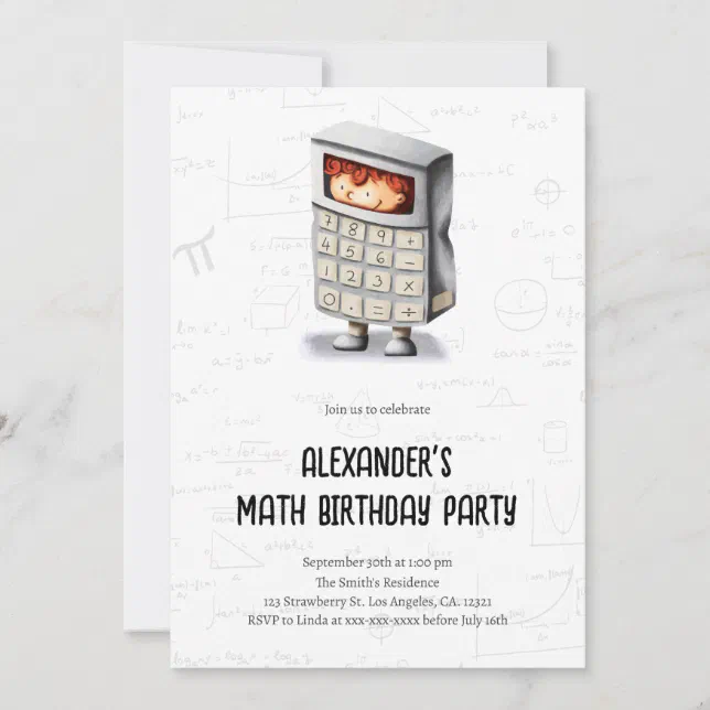 Cute Math Formulas Pattern Kids Birthday Party Invitation | Zazzle