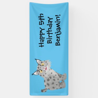 Cute mean bobcat lynx cartoon banner | Zazzle