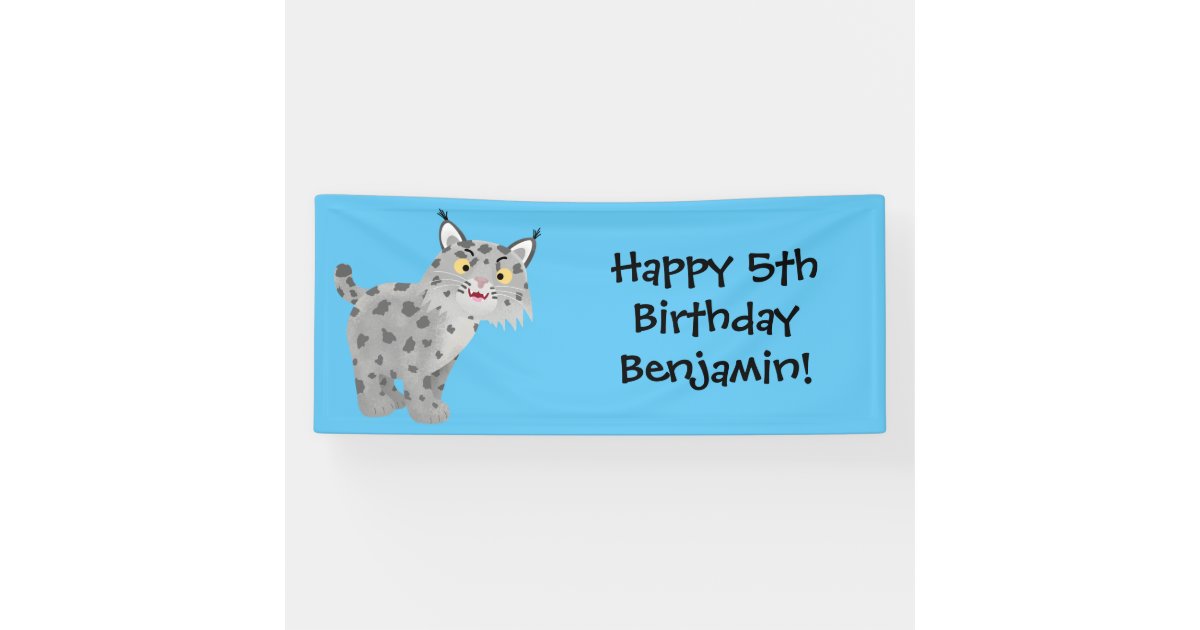 Cute mean bobcat lynx cartoon banner | Zazzle
