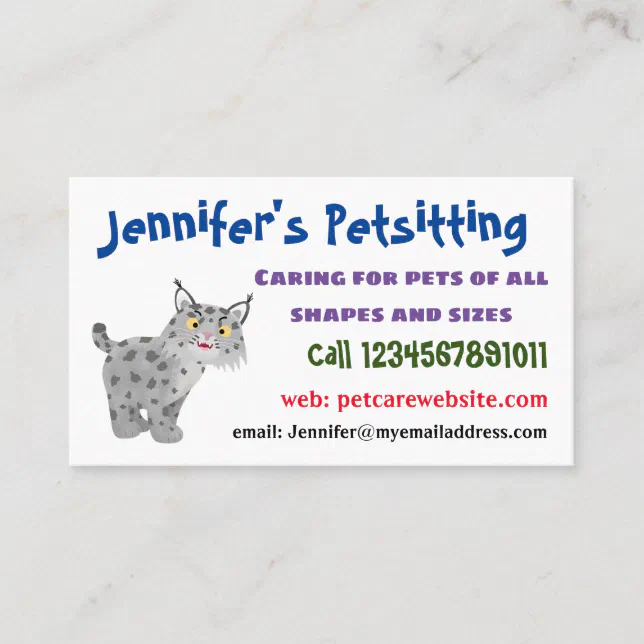 Cute mean bobcat lynx cartoon business card | Zazzle