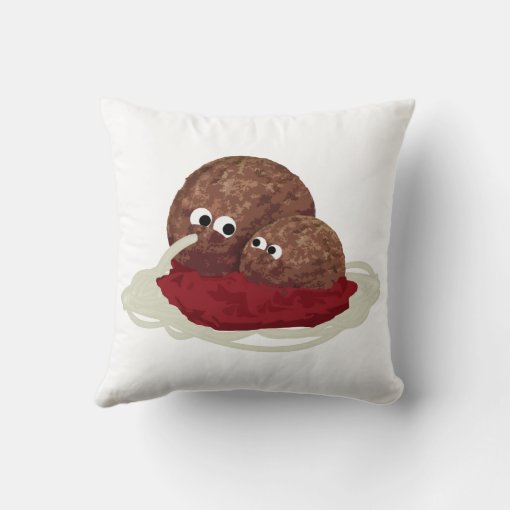 Cute Meatball Eating Spaghetti Throw Pillow | Zazzle