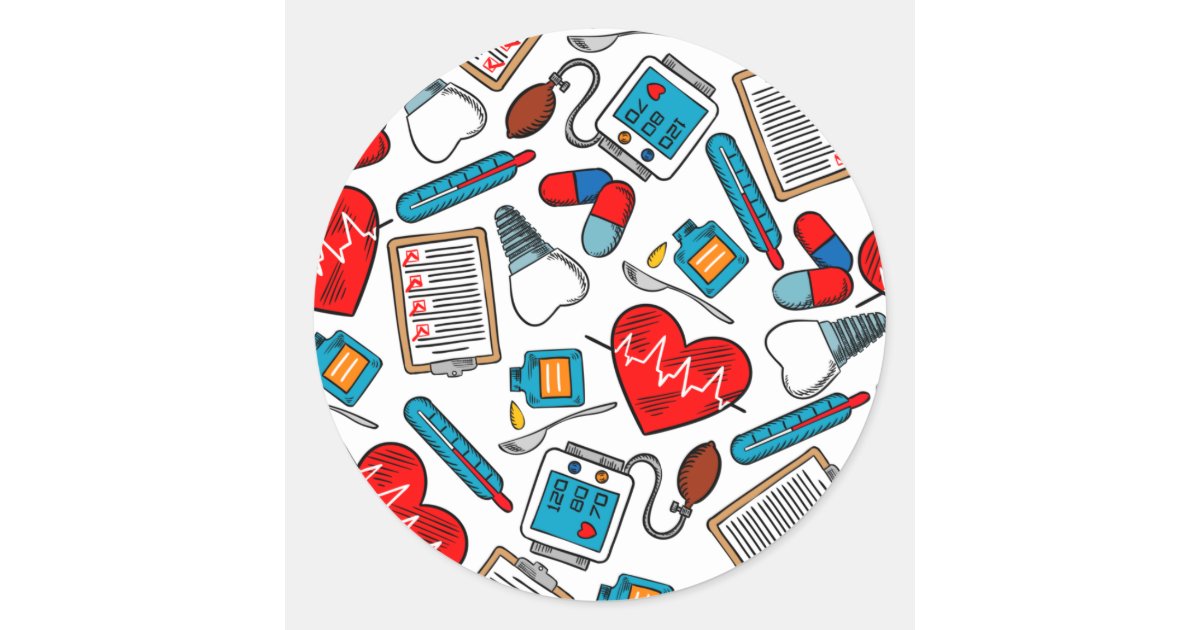 Cute Medical Nurse Doctor Theme Mixed Pattern Classic Round Sticker ...