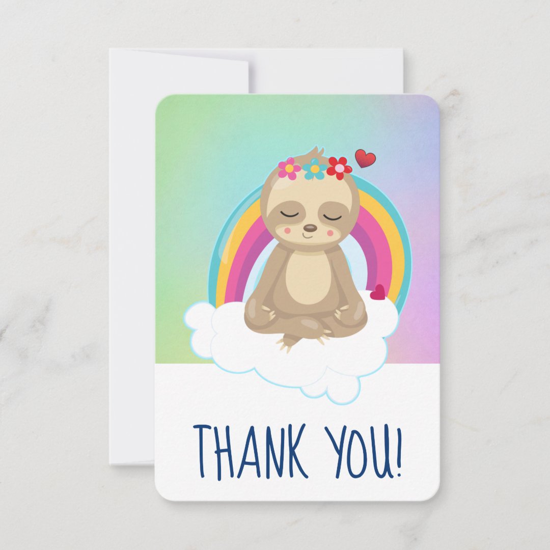 Cute Meditating Sloth with Rainbow Thank You | Zazzle