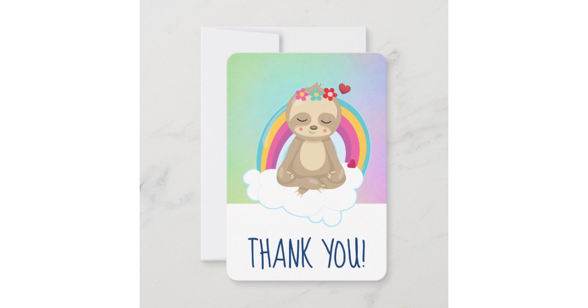 Cute Meditating Sloth with Rainbow Thank You | Zazzle
