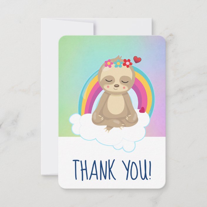 Cute Meditating Sloth with Rainbow Thank You | Zazzle