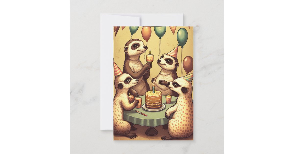 Cute Meerkats Birthday Party Flat Greeting Card | Zazzle
