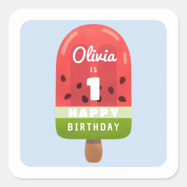 Cute Melon Popsicle Happy Birthday Square Sticker | Zazzle