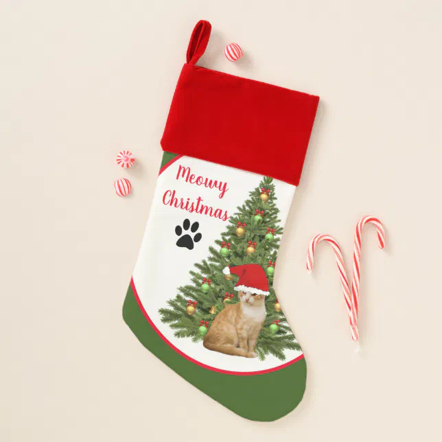 Cute Meowy Christmas Cat Christmas Stocking | Zazzle