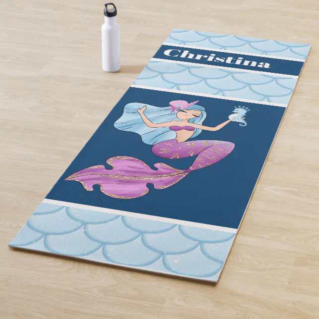 Cute mermaid add name yoga mat | Zazzle