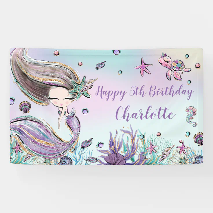 Cute Mermaid Birthday Pool Party Backdrop Welcome Banner | Zazzle