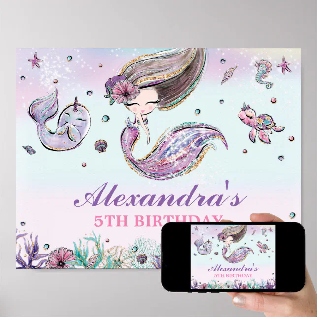 Cute Mermaid Birthday Under the Sea Pool Welcome Poster | Zazzle