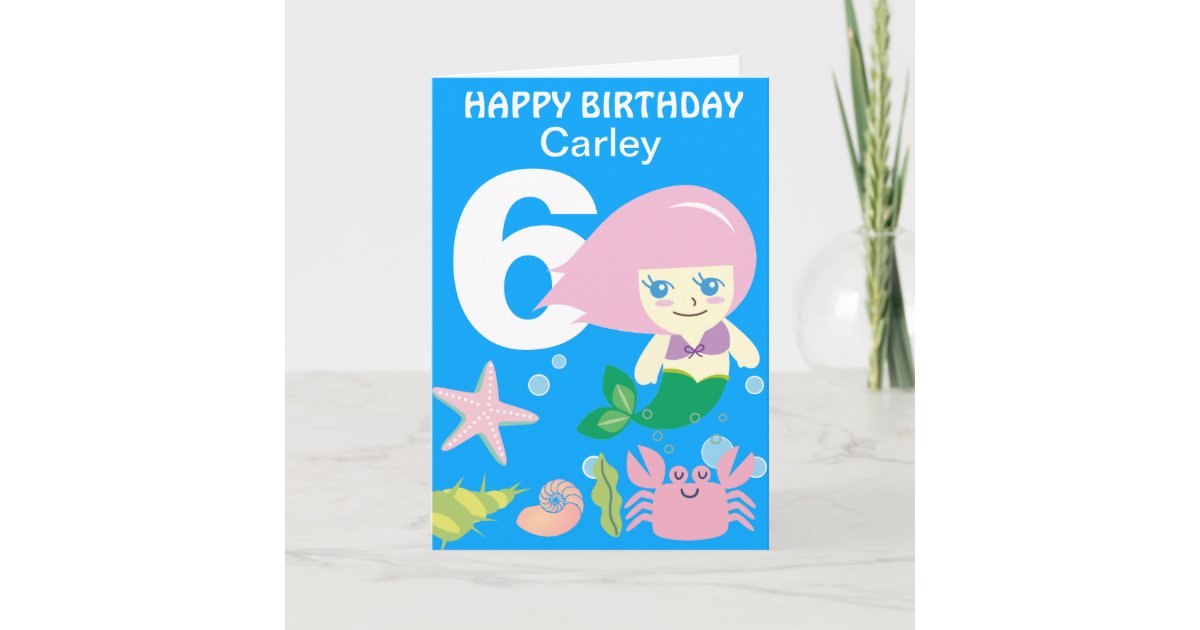 Cute Mermaid Personalised Any Age Birthday Card | Zazzle