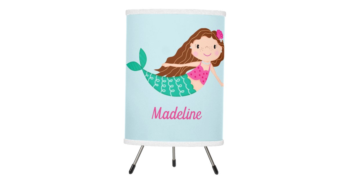 Cute Mermaid Personalized Blue Tripod Lamp | Zazzle