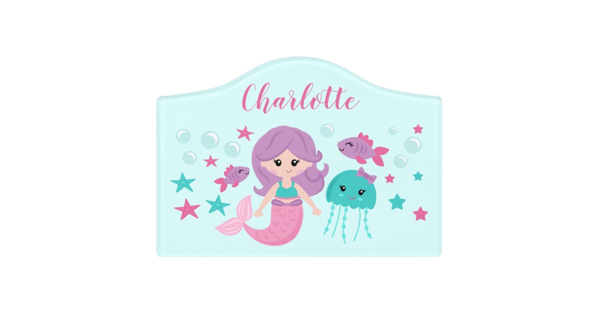 Cute Mermaid Personalized Girl Door Sign | Zazzle
