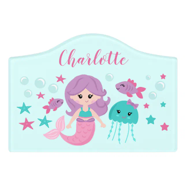 Cute Mermaid Personalized Girl Door Sign | Zazzle
