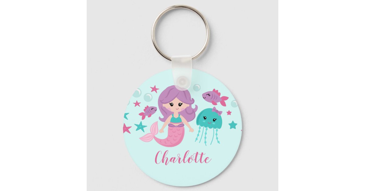 Cute Mermaid Personalized Girl Keychain | Zazzle